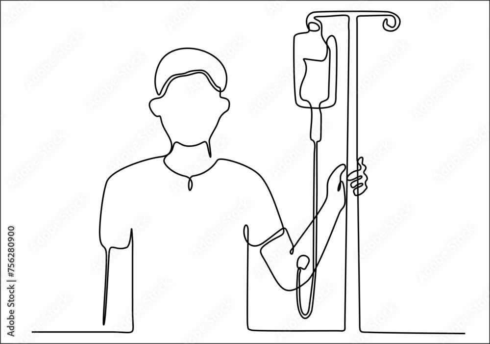 continuous line art vector illustration Bald man with pipette getting ...