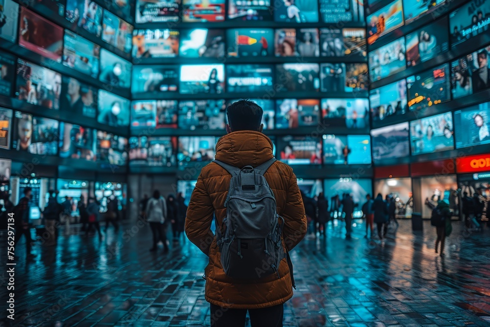 Navigating digital overload: man facing the onslaught of screen tyranny ...