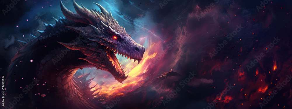 Cosmic dragon in space, cosmic abstract background. Chinese Dragon ...