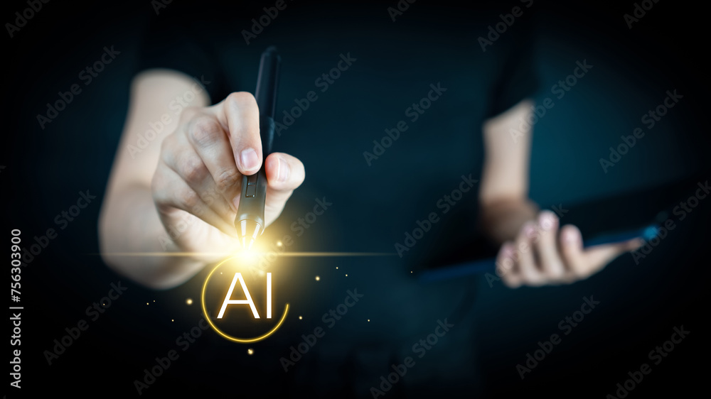 The concept of humans working with artificial intelligence Humans use ...