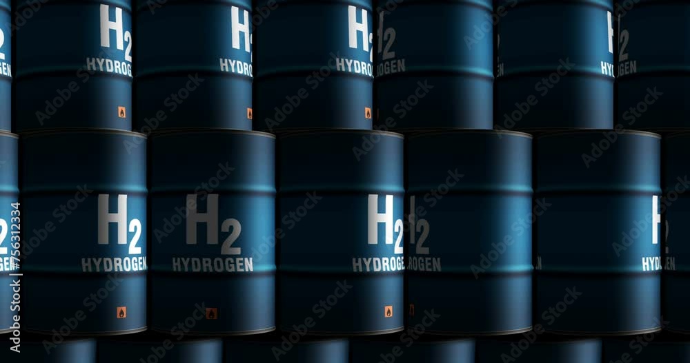 Hydrogen zero emissions fuel barrels in row seamless and loopable ...