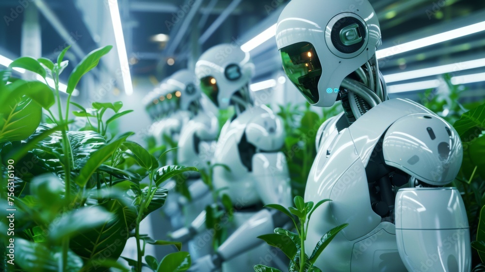 Robot farmers growing plant in green house lab with IOT based smart ...