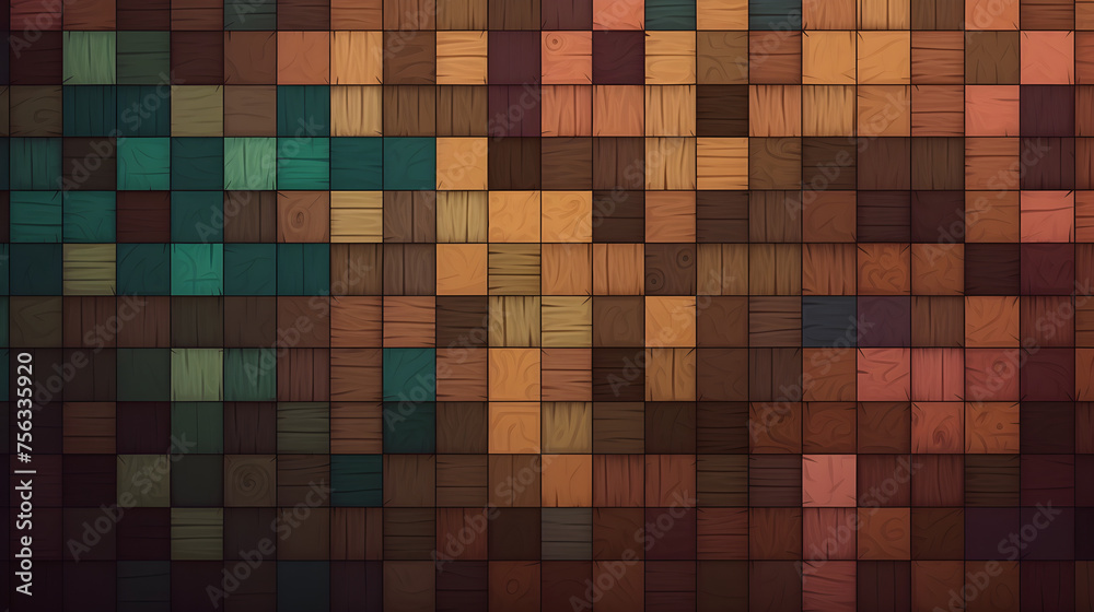 A pixel art background featuring a standard wood texture with a diverse ...