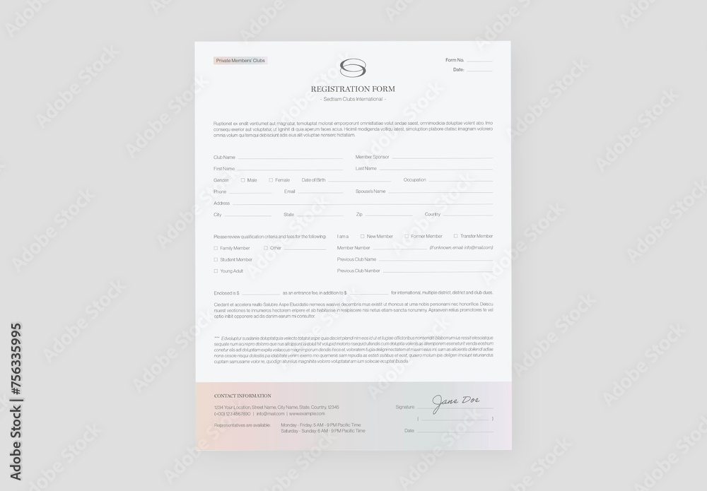 Registration Form Layout Stock Template | Adobe Stock