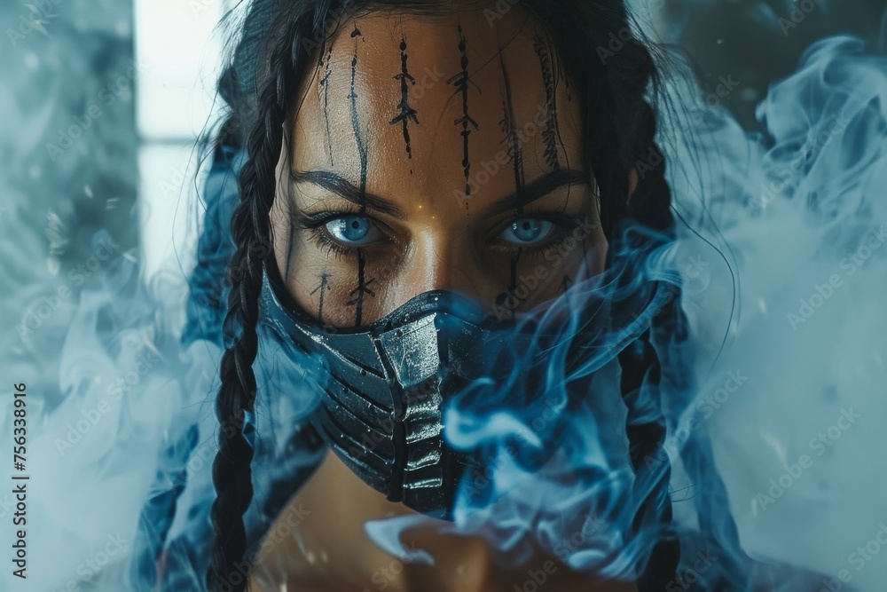 Kitana, Fighting girl in blue uniform and protective armor, assassin in ...