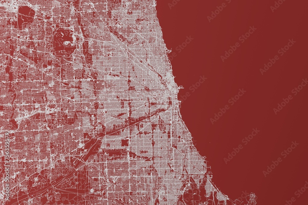 Map of the streets of Chicago (Illinois, USA) made with white lines on ...