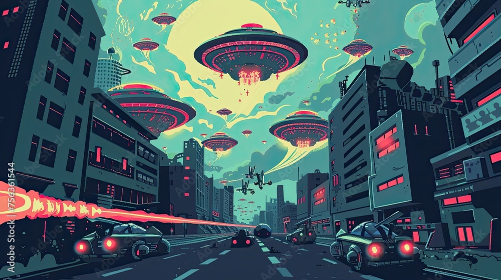 Pixel alien invasion. Pixelart, style, vintage, gaming, 8 bit, alien ...