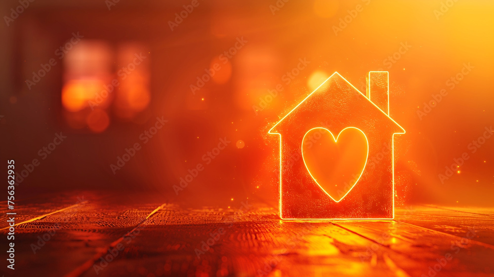Clean 3D outline of a house with a heart in the center symbolizing moms ...