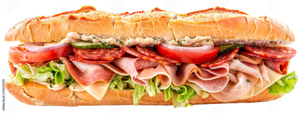 Italian sub sandwich with salami, pepperoni, ham, provolone cheese ...