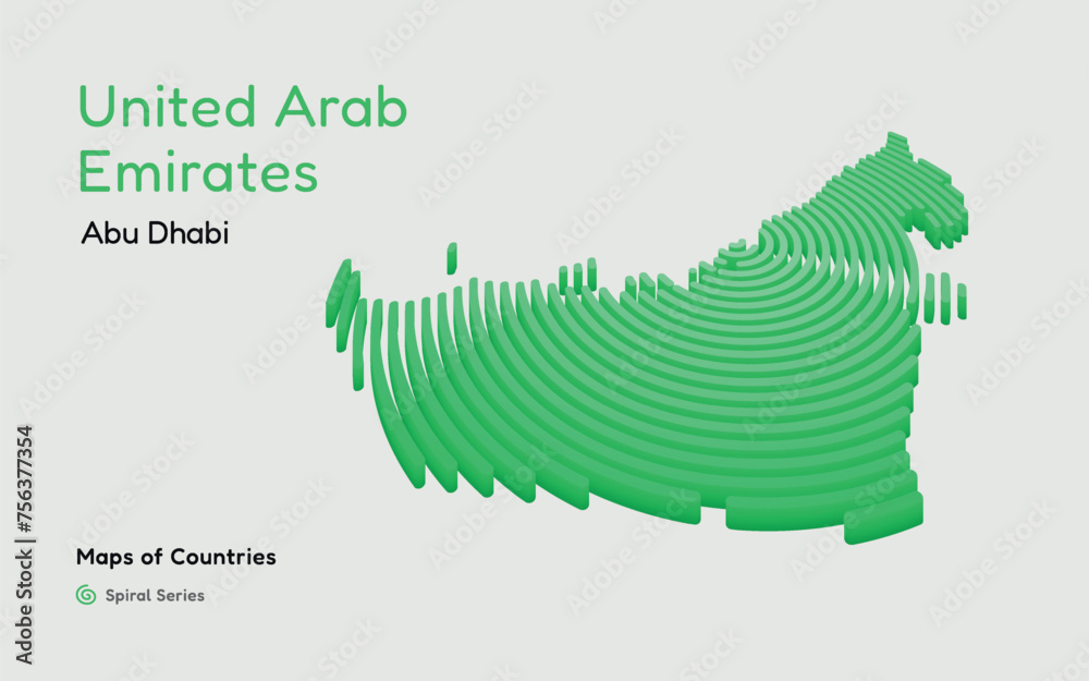 Abstract Map of United Arab Emirates in a Circle Spiral Pattern with a ...