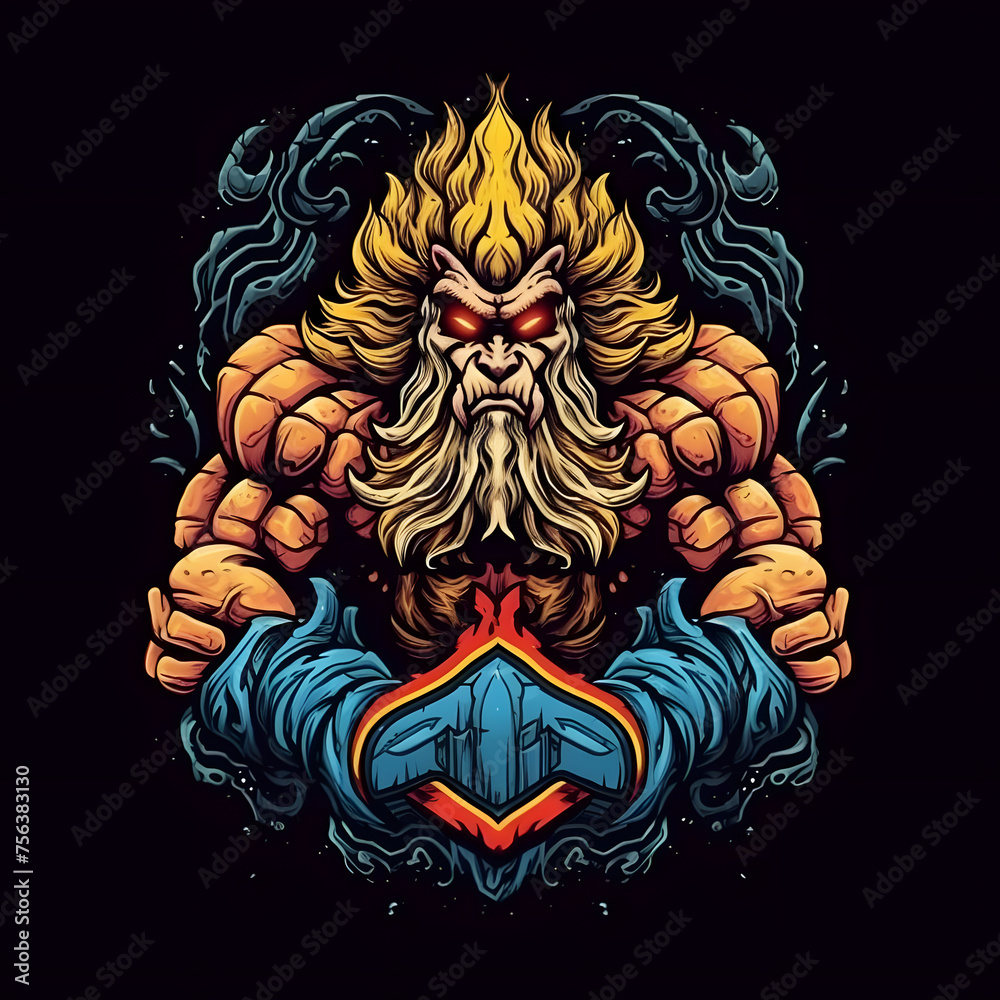 Strong and Muscular Monster Illustration for T-shirt Design. Evil ...