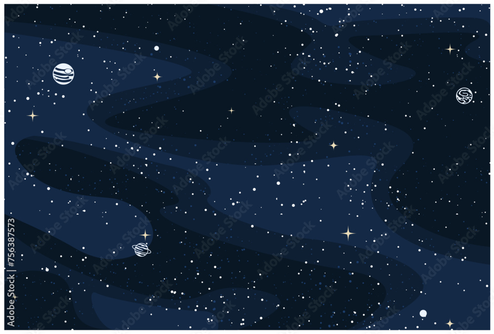 Cartoon starry sky, planets in space, cosmos or galaxy with nebula and ...