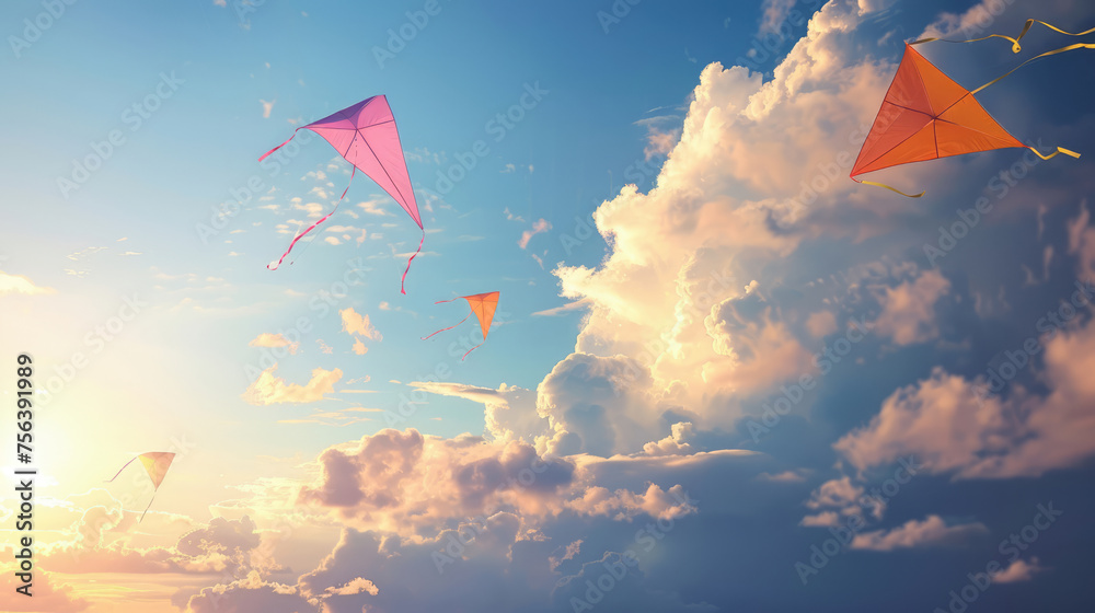 Kite float in the light breeze in the sky colors Stock Photo | Adobe Stock