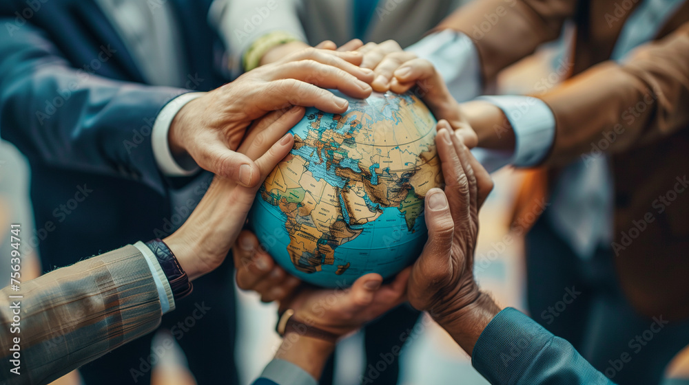 several hands of different nationalities and ages come together and ...