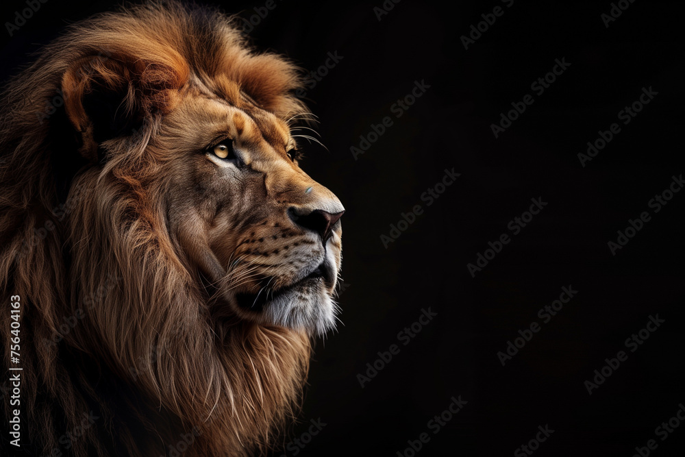 Majestic Lion staring on black background, motivational quote ...