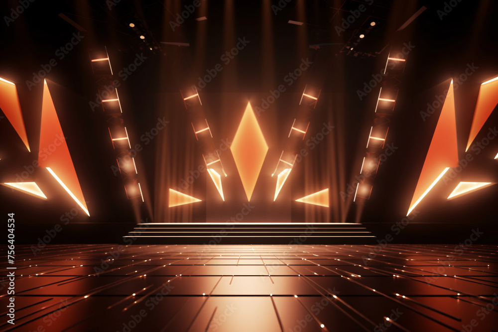 Empty stage light background. Illuminated stage with warm lighting ...
