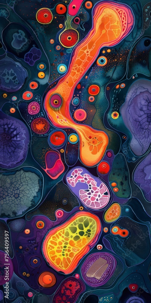Abstract art painting inspired by the concept of mitochondrial ...