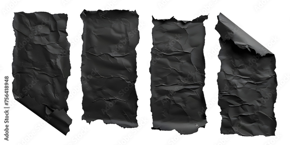 Collection of black paper ripped messages torn with copy space, ripped ...