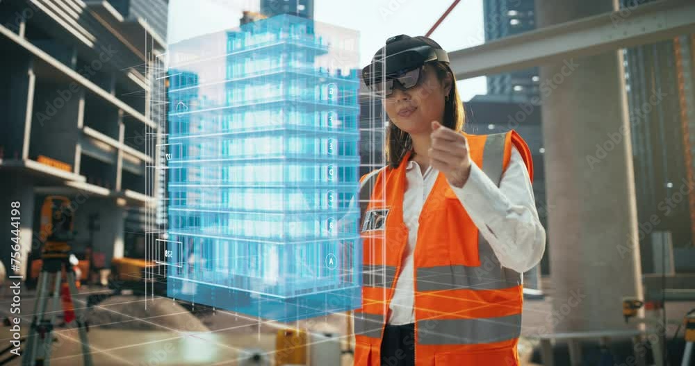 Japanese Female Architect Wearing an Augmented Reality Headset and ...