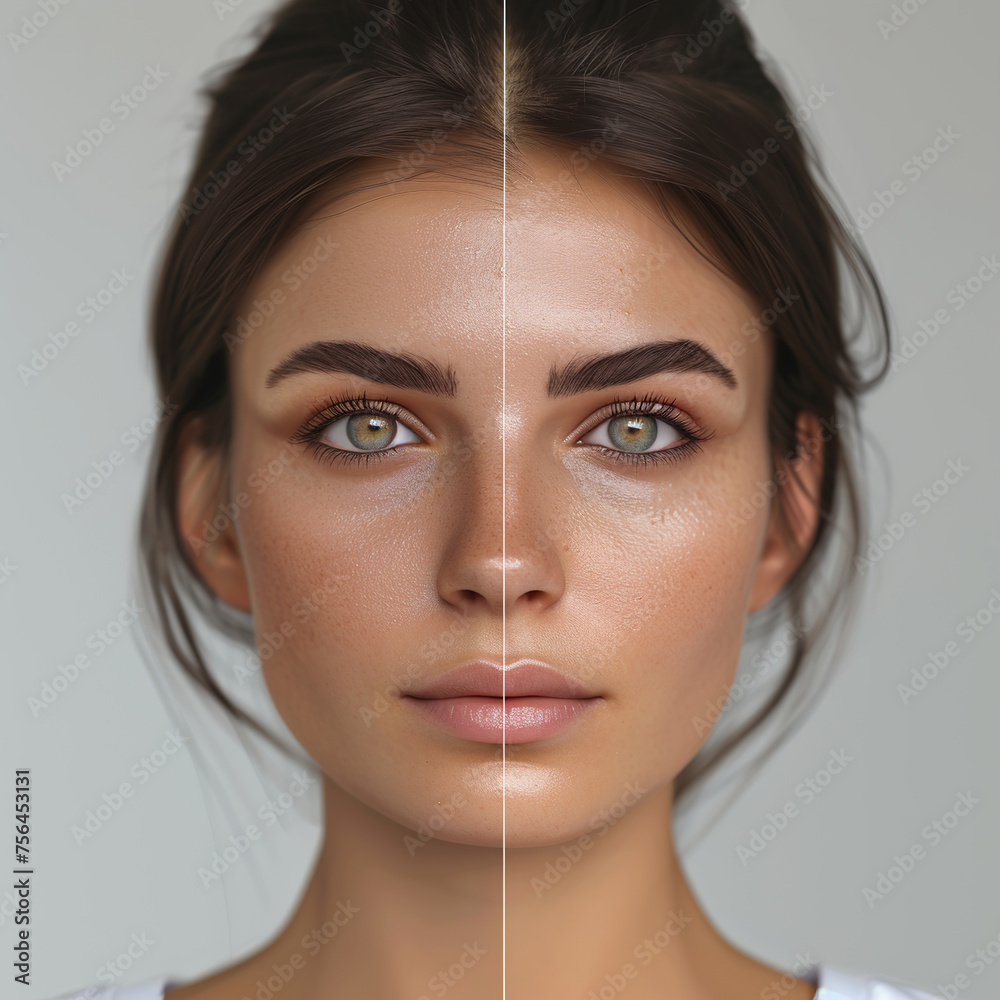 Young woman before and after a cosmetic procedure. Ideal facial ...