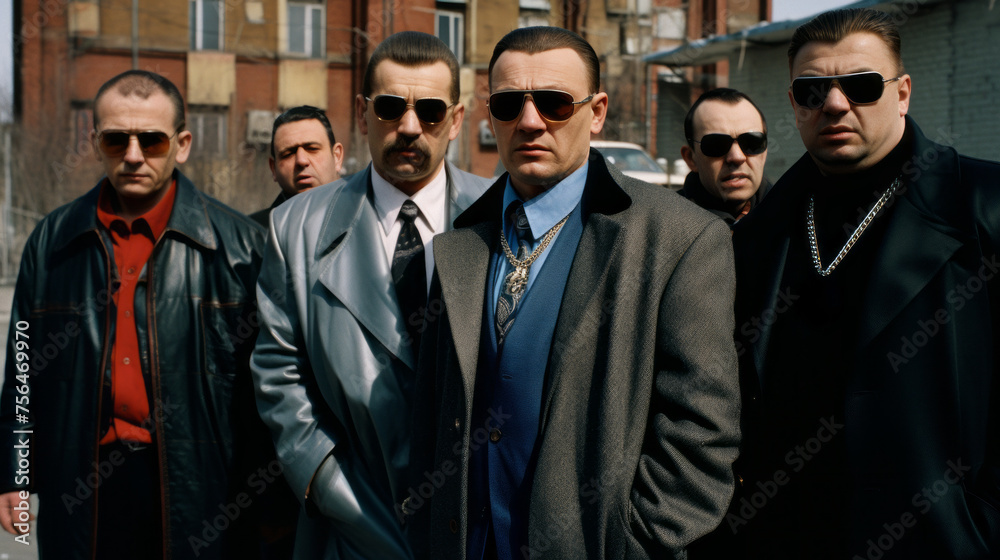 Russian mafia in the 90s. Crime boss with friends. Bandits in Russia ...