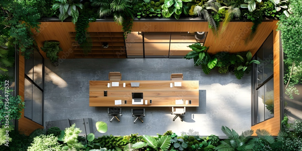Green office space with sustainable design and nature surroundings . Concept Sustainable Office ...