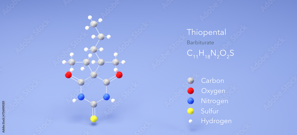thiopental molecule, molecular structures, 2-thiobarbituric acid, 3d ...