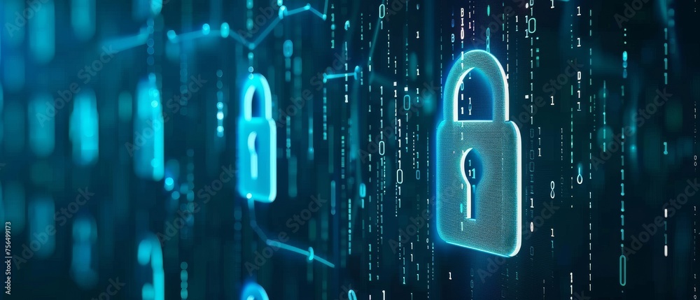 Cyber Security Barrier Digital Lines Tech Background Emphasizing Online Protection Secure