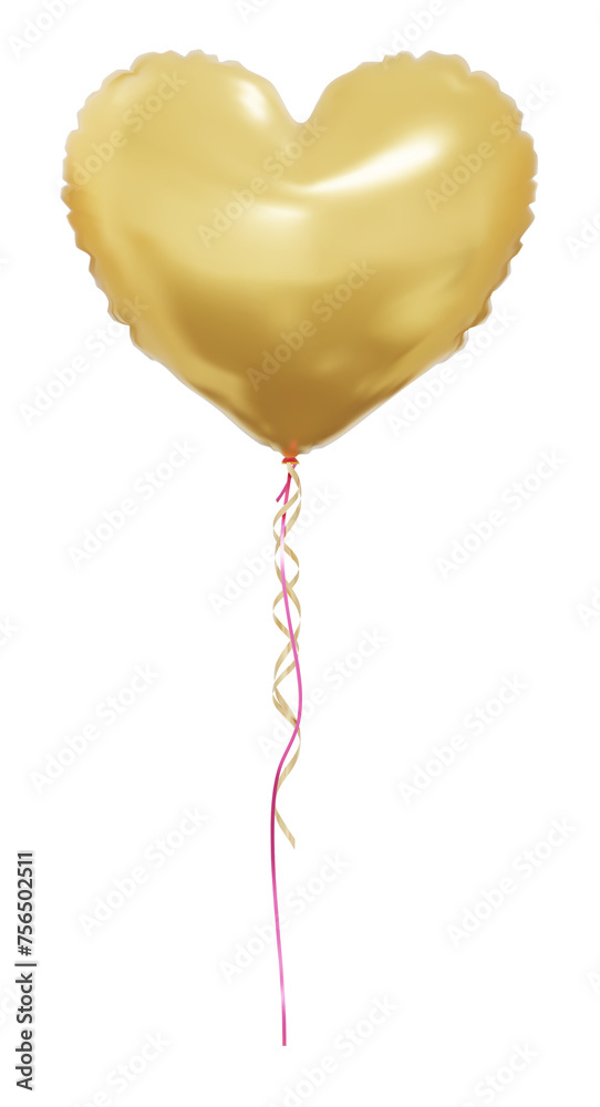 Golden heart balloons isolated on white background. Helium heart ...