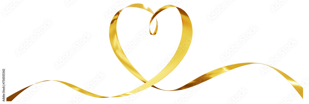 Gold ribbons heart isolated on background. Continuous ribbon line art ...