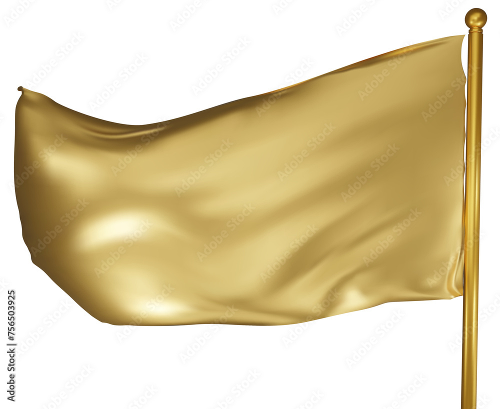 Blank Gold flag on white background. A Golden flag waving in the wind ...