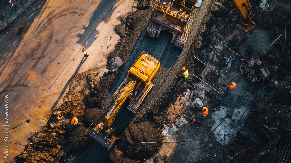 Aerial view of a road construction project showcasing various stages of ...