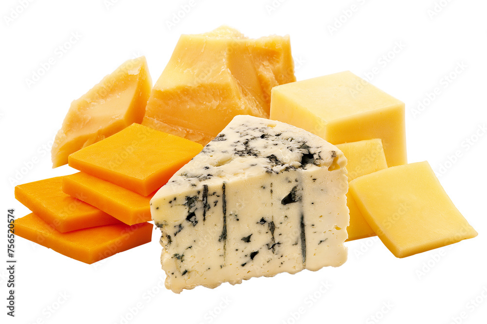 composição com diferentes tipos de queijo isolado em fundo transparente ...