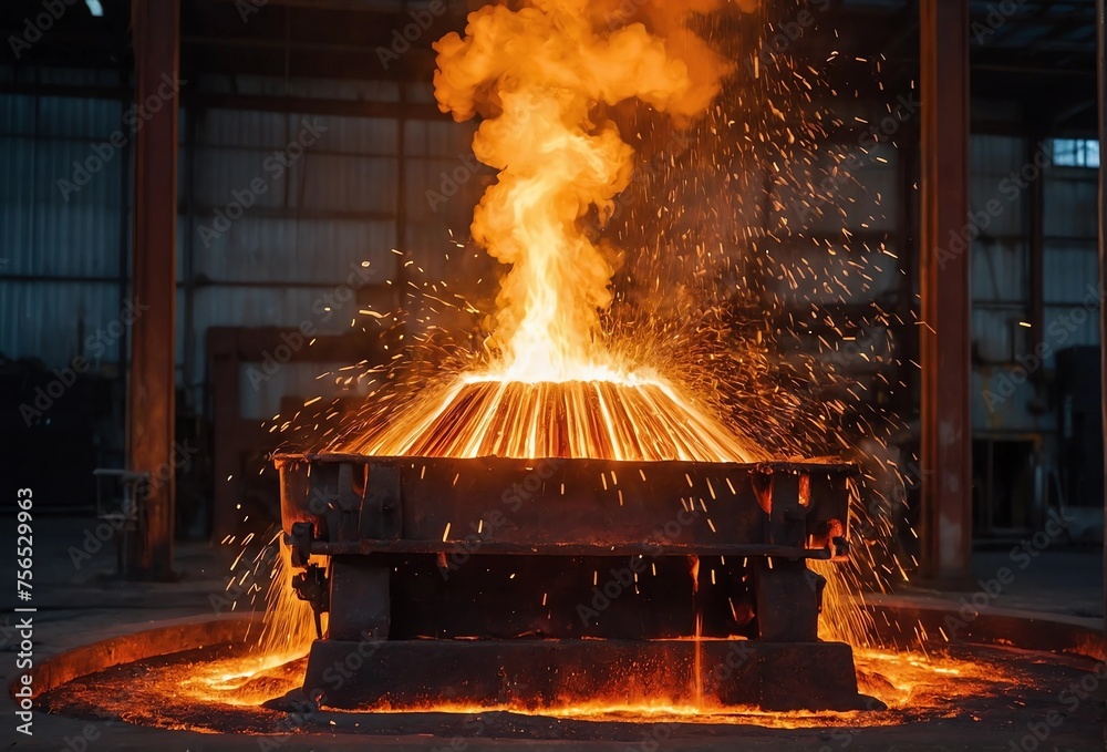 Burning threw before pouring for special forms. The hot slag of the ...