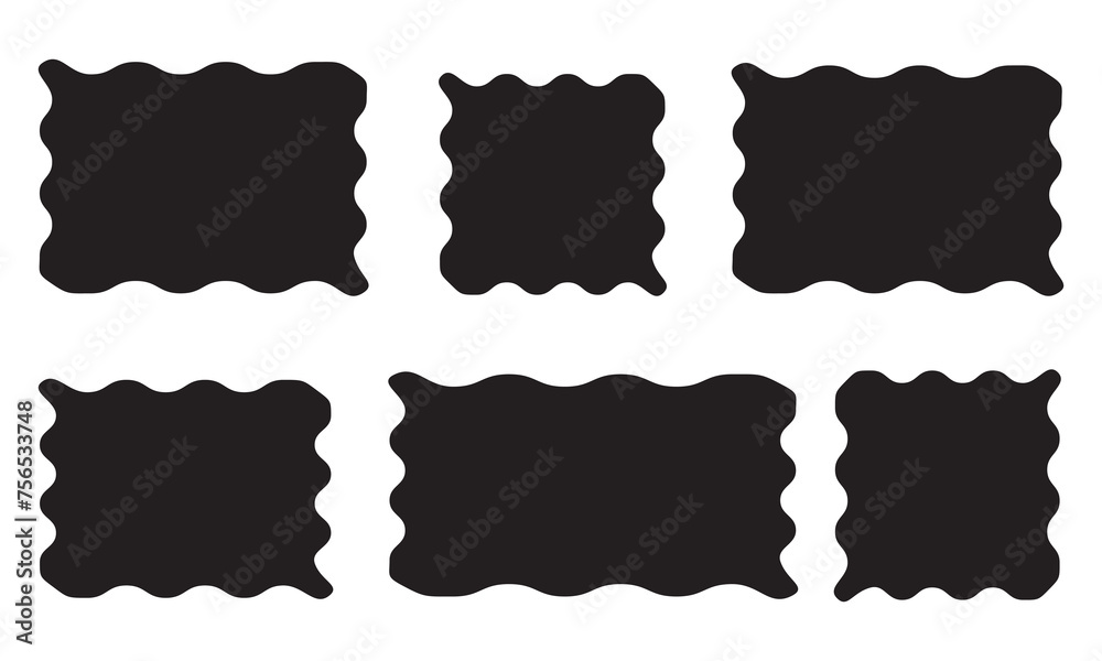 set of Doodle rectangle zig zag wave curve edge frame. Hand drawn wavy ...