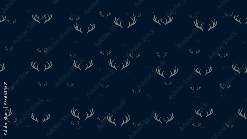 Deer horns symbols float horizontally from left to right. Parallax fly ...