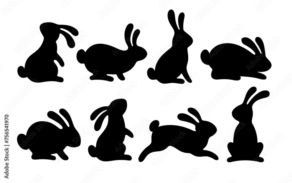 Rabbit silhouette. Vector bunny black silhouette. Easter or Mid Autumn ...