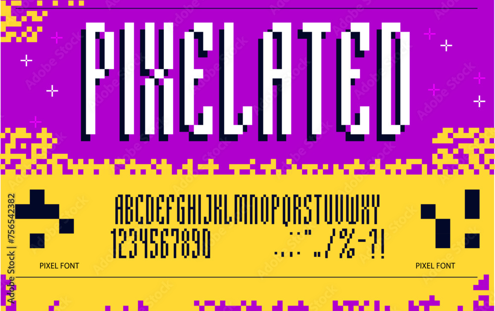 Pixel font, digital typeface, binary type, 8bit game geometric alphabet ...
