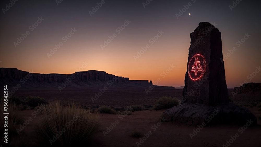 arcane sigil on a desert monolith, magical symbols Stock Illustration ...