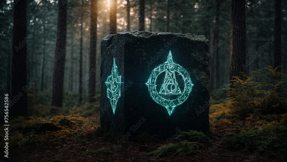 arcane sigil on a forest monolith, magical symbols Stock-Illustration ...