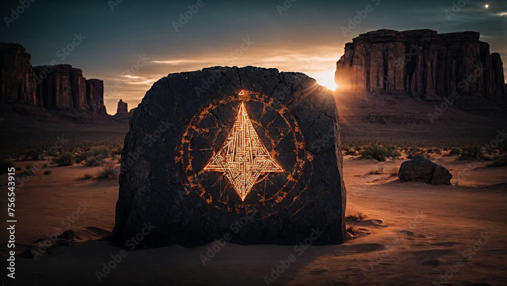 arcane sigil on a desert monolith, magical symbols Stock Illustration ...