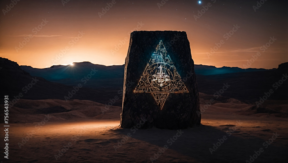 arcane sigil on a desert monolith, magical symbols Stock Illustration ...
