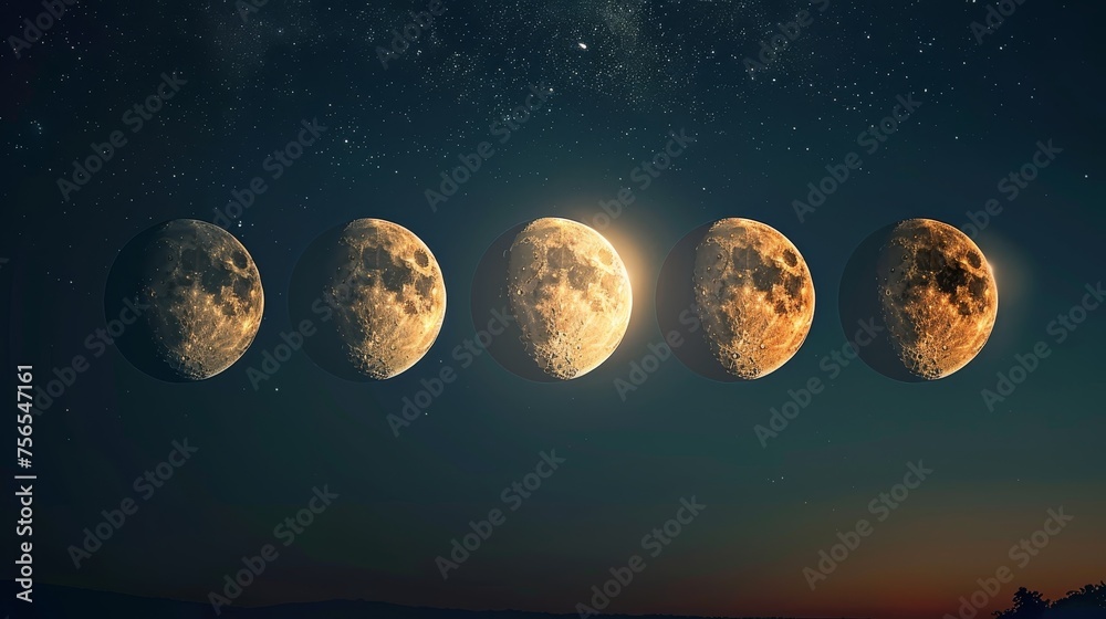 The majestic phases of the moon transition from shadow to a golden glow ...