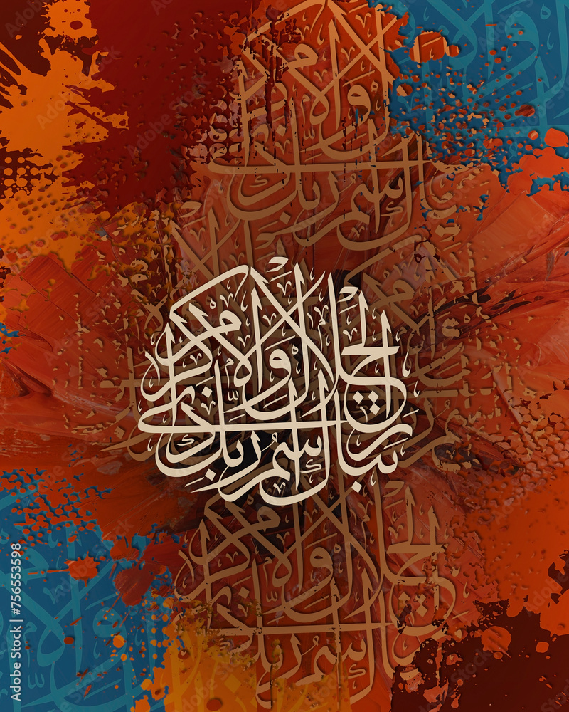 Calligraphy. A work of art. "Blessed is the name of your Lord, Owner of ...