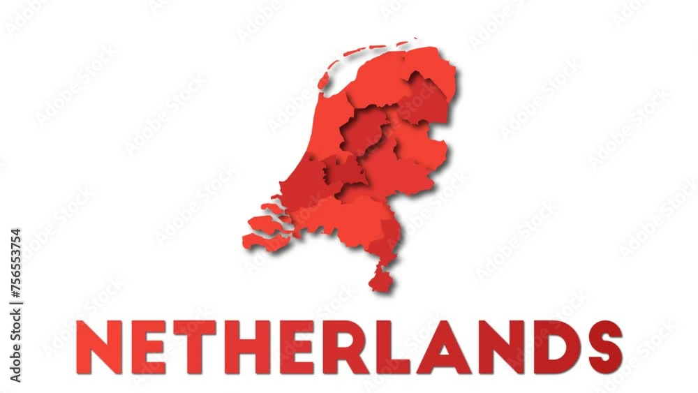 Netherlands map showing regions. Animated country map with title. 4K ...