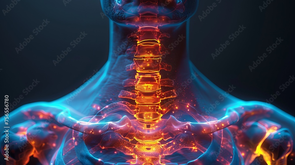 X-ray of human neck with glowing bones, 3D Stock Illustration | Adobe Stock