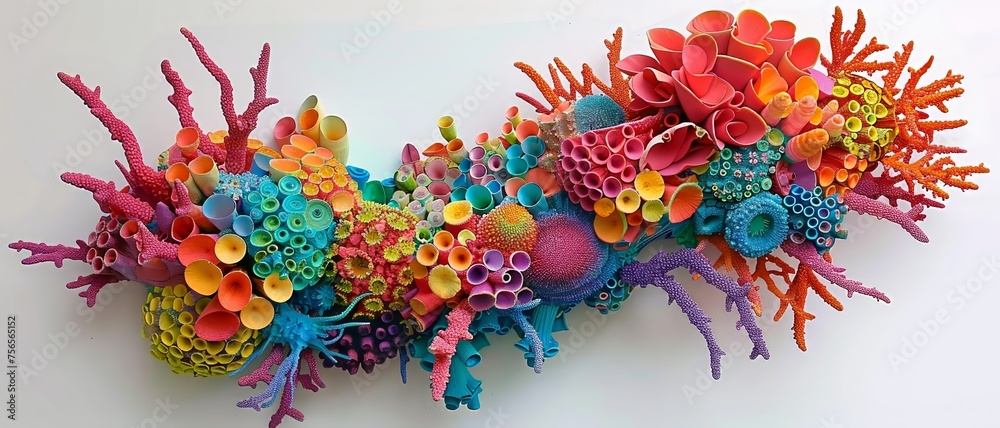 Create a 3D sculpture inspired by the vibrant colors of a coral reef ...