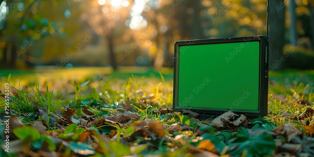 Technology meets nature in digital world with green screen TV concept ...