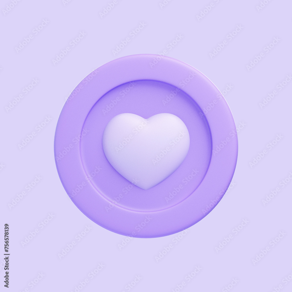 Coin with heart isolated on purple background. 3D icon, sign and symbol ...