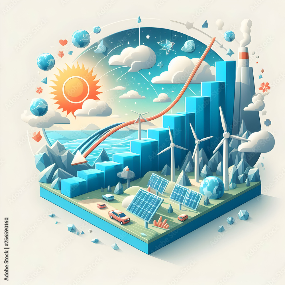 3d Flat Icon Clean Energy Transition Concept A graph showing the shift ...